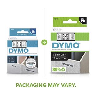 DYMO Standard D1 Labeling Tape for LabelManager Label Makers, Black Print on White Tape, 1/2'' W x 23' L, 1 catridge (45013)