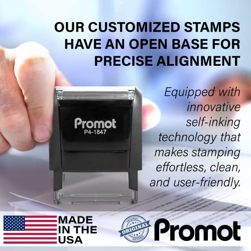 Promot Self Inking Personalized Stamp - Up to 4 Lines of Personalized Text, Custom Address Stamp, Office Stamps, Customized Stamp, Custom Stamps Self Inking with Easy to Change Ink Cartridge (Small)