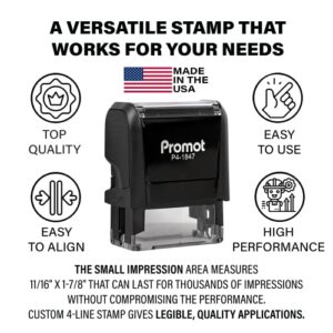 Promot Self Inking Personalized Stamp - Up to 4 Lines of Personalized Text, Custom Address Stamp, Office Stamps, Customized Stamp, Custom Stamps Self Inking with Easy to Change Ink Cartridge (Small)