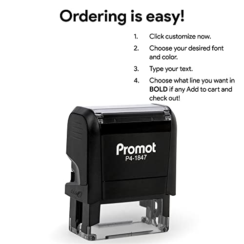 Promot Self Inking Personalized Stamp - Up to 4 Lines of Personalized Text, Custom Address Stamp, Office Stamps, Customized Stamp, Custom Stamps Self Inking with Easy to Change Ink Cartridge (Small)