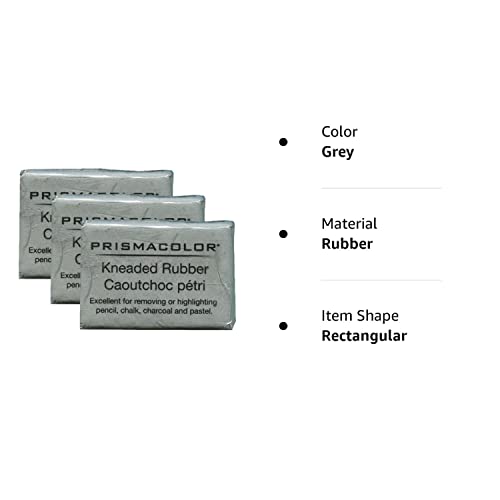 PRISMACOLOR Design Eraser, 1224 Kneaded Rubber Eraser, Grey (70531) (3 Pack)