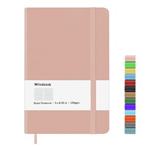 wiisdatek notebook journal, lined hard cover,100gsm premium thick paper with inner pocket for writing note taking office school,5″×8.25″(pink)