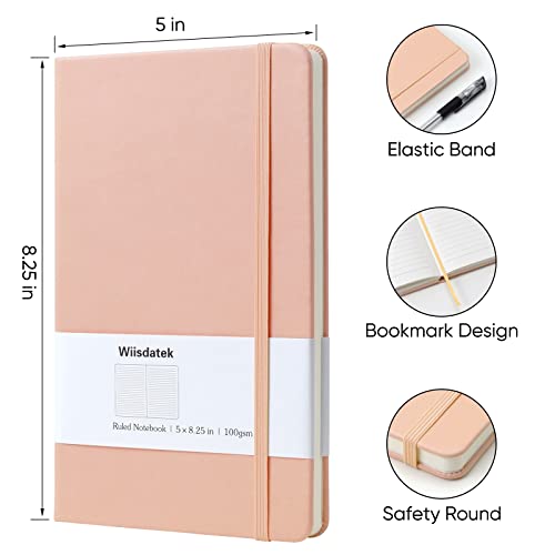 Wiisdatek Notebook Journal, Lined Hard Cover,100Gsm Premium Thick Paper with Inner Pocket for Writing Note Taking Office School,5"×8.25"(Pink)