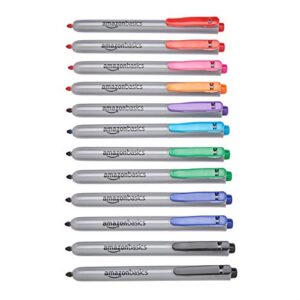 amazon basics retractable permanent markers – assorted colors, 12 count