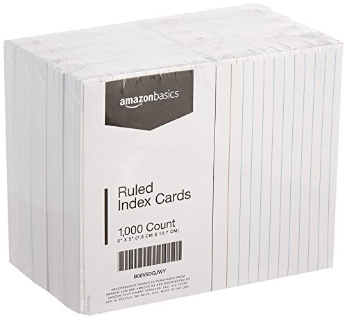 Amazon Basics Ruled Lined Index Cards - 3x5 Inches (10 Packs of 100)