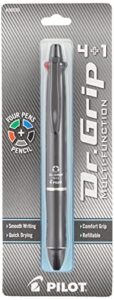 pilot dr. grip 4+1 multi-function refillable & retractable ballpoint pen + pencil, fine point, black barrel, black/red/blue/green inks, single pen (36220)