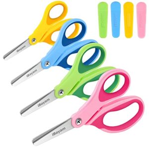 kids scissors, ibayam 5″ kid scissors with cover, safety small scissors, student blunt tip scissors for school kids age 4-7 8 9 10-12, classroom toddler child scissors scrapbooking art craft supplies