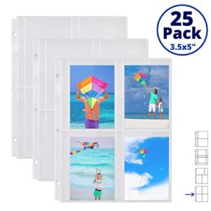 Dunwell Photo Album Refill Pages - (3.5x5, 25 Pack), for 200 Pictures, 3-Ring Binder Photo Pockets, Each 4-Pocket Photo Page Holds 8 Pictures, 3.5 x 5 Photo Protectors or 3.25x5.25 Seed Binder