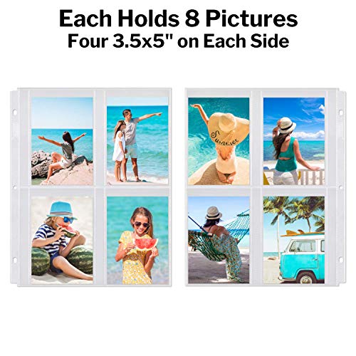 Dunwell Photo Album Refill Pages - (3.5x5, 25 Pack), for 200 Pictures, 3-Ring Binder Photo Pockets, Each 4-Pocket Photo Page Holds 8 Pictures, 3.5 x 5 Photo Protectors or 3.25x5.25 Seed Binder