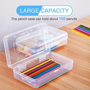 Sooez 6 Pack Clear Pencil Box, Plastic Large Capacity Pencil Boxes Plastic Boxes with Snap-tight Lid, Office Supplies Storage Organizer Box, Stackable Design and Stylish