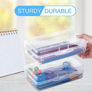 Sooez 6 Pack Clear Pencil Box, Plastic Large Capacity Pencil Boxes Plastic Boxes with Snap-tight Lid, Office Supplies Storage Organizer Box, Stackable Design and Stylish