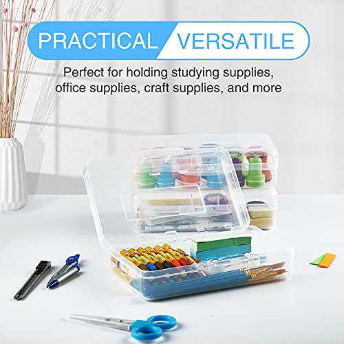 Sooez 6 Pack Clear Pencil Box, Plastic Large Capacity Pencil Boxes Plastic Boxes with Snap-tight Lid, Office Supplies Storage Organizer Box, Stackable Design and Stylish