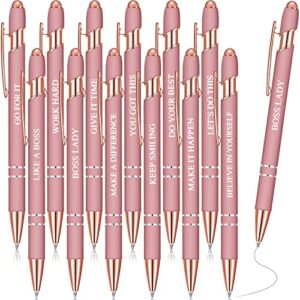 zonon 12 pieces quotes pen inspirational ballpoint pen with stylus tip motivational messages pen metal inspirational pen set metal black ink pens encouraging stylus pen (boss lady, rose gold)