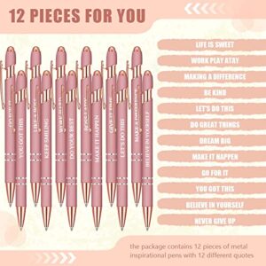 Zonon 12 Pieces Quotes Pen Inspirational Ballpoint Pen with Stylus Tip Motivational Messages Pen Metal Inspirational Pen Set Metal Black Ink Pens Encouraging Stylus Pen (Boss Lady, Rose Gold)