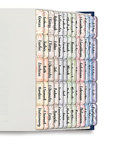 Bible Tabs, Old and New Testament, by Better Office Products, 75 Laminated Bible Index Tabs (66 Book Names + 9 Blanks), Christian Bible Journaling Adhesive Tabs (Harmonious Themed Backgrounds)