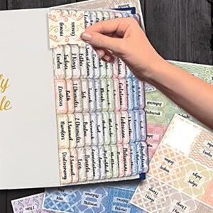 Bible Tabs, Old and New Testament, by Better Office Products, 75 Laminated Bible Index Tabs (66 Book Names + 9 Blanks), Christian Bible Journaling Adhesive Tabs (Harmonious Themed Backgrounds)