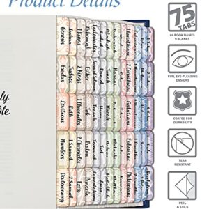 Bible Tabs, Old and New Testament, by Better Office Products, 75 Laminated Bible Index Tabs (66 Book Names + 9 Blanks), Christian Bible Journaling Adhesive Tabs (Harmonious Themed Backgrounds)