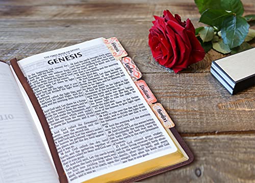 Bible Tabs, Old and New Testament, by Better Office Products, 75 Laminated Bible Index Tabs (66 Book Names + 9 Blanks), Christian Bible Journaling Adhesive Tabs (Harmonious Themed Backgrounds)