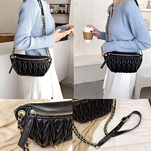 Shoulder Waist Bag for Women Crossbody Fanny Packs Fashion Quilted Chest Bag for Ladies(Waist Crossbody Bag for Black)