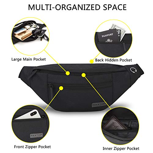 MAXTOP Large Crossbody Fanny Pack with 4-Zipper Pockets,Gifts for Enjoy Sports Yoga Festival Workout Traveling Running Casual Hands-Free Wallets Waist Pack Phone Belt Bag Carrying All Phones