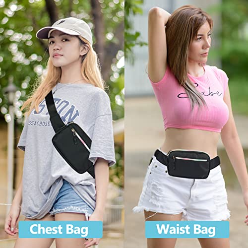 Fanny Packs for Women Belt Bag Crossbody,Fashionable Waist Bag Cute Hip Bum Bag for Travel Running Hiking Workout (Black)