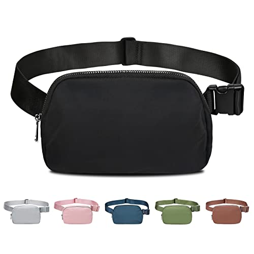 Belt Bag for Women, Meyfancy Unisex Fanny Packs with Adjustable Strap Small Crossbody Black Fanny Pack Fashion Waterproof Everywhere Belt Bag for Traveling Hiking Running Casual