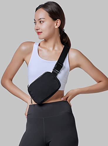 Belt Bag for Women, Meyfancy Unisex Fanny Packs with Adjustable Strap Small Crossbody Black Fanny Pack Fashion Waterproof Everywhere Belt Bag for Traveling Hiking Running Casual