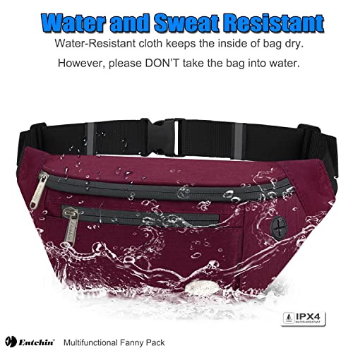 Entchin Fanny Pack for Women Men with 4-Zipper Pockets, premium fashion Waist Pack Crossbody Bum Bags for Hiking, Running, Travel, Cycling and Casual(Burgundy)