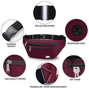 Entchin Fanny Pack for Women Men with 4-Zipper Pockets, premium fashion Waist Pack Crossbody Bum Bags for Hiking, Running, Travel, Cycling and Casual(Burgundy)