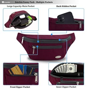 Entchin Fanny Pack for Women Men with 4-Zipper Pockets, premium fashion Waist Pack Crossbody Bum Bags for Hiking, Running, Travel, Cycling and Casual(Burgundy)