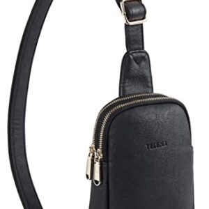 Telena Small Sling Bag for Women Leather Crossbody Fanny Packs Chest Bag for Women Black