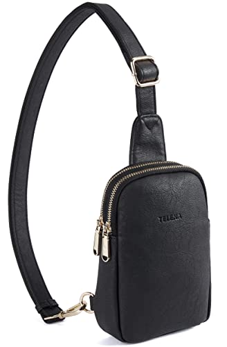 Telena Small Sling Bag for Women Leather Crossbody Fanny Packs Chest Bag for Women Black