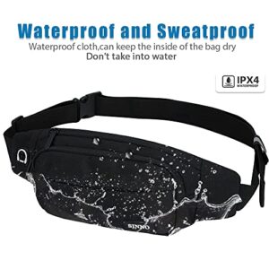 SINNO Black Mens Fanny Packs for Women Fashionable Waterproof Gifts for Running Sport Workout Hiking Travel Crossbody Plus Size Waist Pack Phone Bag Wallets Purse Carrying All Phones