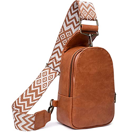 Sling Bag for Women Fanny Pack Crossbody Bags for Women Chest Bags Cross Body Purse PU Shoulder Backpack for Women Men Teen Girls (Brown)