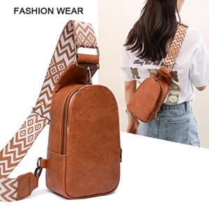 Sling Bag for Women Fanny Pack Crossbody Bags for Women Chest Bags Cross Body Purse PU Shoulder Backpack for Women Men Teen Girls (Brown)