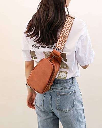 Sling Bag for Women Fanny Pack Crossbody Bags for Women Chest Bags Cross Body Purse PU Shoulder Backpack for Women Men Teen Girls (Brown)