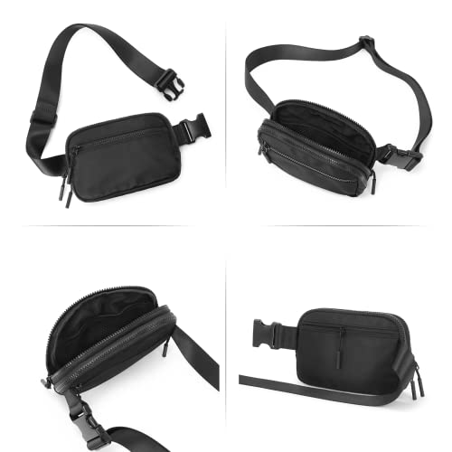 WESTBRONCO Fanny Packs for Women Men, Belt Bag with 4 Zipper Pockets, Fashion Waist Packs, Lightweight Crossbody Bags with Adjustable Strap for Workout/Running/Hiking (Black)