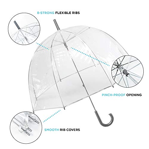 totes Women's Clear Bubble Umbrella – Transparent Dome Coverage – Large Windproof and Rainproof Canopy – Ideal for Weddings, Proms or Everyday Protection, Clear