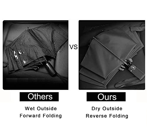 LANBRELLA Compact Reverse Folding Umbrella Auto Windproof Travel Umbrella-Black