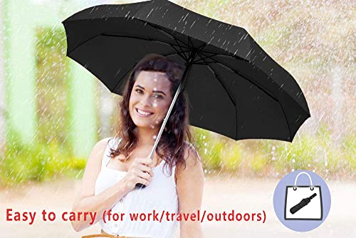 SIEPASA Windproof Travel Compact Umbrella, 8-Ribs Anti-UV Waterproof Folding Umbrella with Telfon Coating-One Button for Auto Open and Close. (Black)