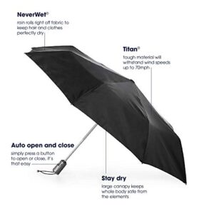 totes Titan Automatic Open Close Windproof & Water-Resistant Foldable Umbrella, Black