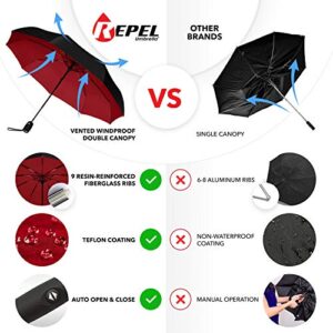 Repel Umbrella Windproof Travel Umbrella - Wind Resistant, Small - Compact, Light, Automatic, Strong Steel Shaft, Mini, Folding and Portable - Backpack, Car, Purse Umbrellas for Rain - Men and Women