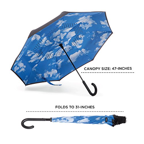 totes InBrella Reverse Close Umbrella, Invisible Water Repellent Coating, Auto Close