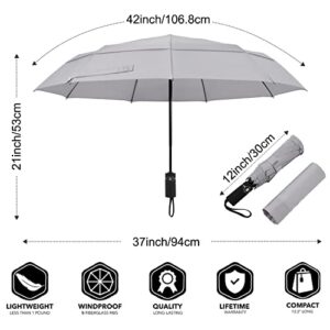 Amazon Brand - Pinzon Umbrella Compact Travel Umbrellas Strong Durable Windproof Umbrella for Rain Portable Umbrella with Teflon Coating - Reinforced Canopy, Ergonomic Handle, Auto Open/Close - Grey