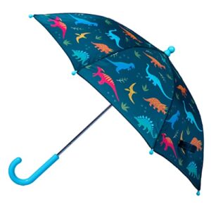 wildkin kids umbrella for boys & girls, features rainproof canopy and curved handle for easy hanging, wrap around hook and loop closure umbrella for kids (jurassic dinosaurs)