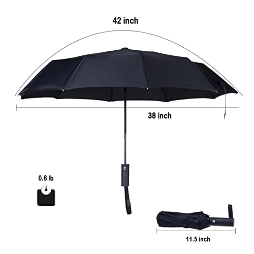 ANTI-REBOUND Travel Umbrella Windproof Compact Collapsible Light, Automatic, Strong and Portable, Wind Resistant, Folding Small Umbrella for Rain Black