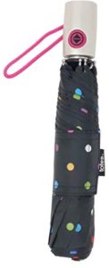 totes neverwet technology, auto open auto close, colorful dots on black 43″ arc umbrella,, medium