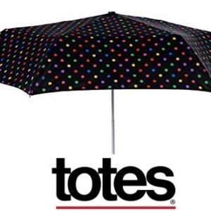 Totes NeverWet technology, Auto Open Auto Close, Colorful dots on Black 43" arc Umbrella,, Medium