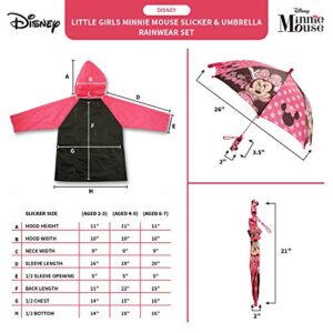 Disney and Slicker, Toddler Or Little Girl Rainwear Ages 2-7 Umbrella, Minnie Mouse Pink, SMALL AGE 2-3 US