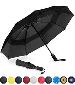 amazon brand – pinzon umbrella compact travel umbrellas strong durable windproof umbrella for rain portable umbrella – reinforced canopy, ergonomic handle, auto open/close – black